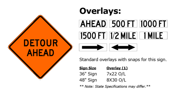 Detour Ahead W20-2 Work Zone Sign | Bone Safety Signs | DISCO